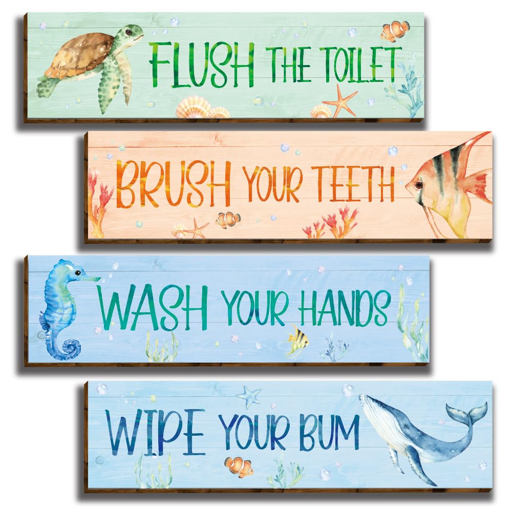 Amazon.com : Kadiak 4 Pcs Watercolor Ocean Bathroom Wall Decor Signs ...
