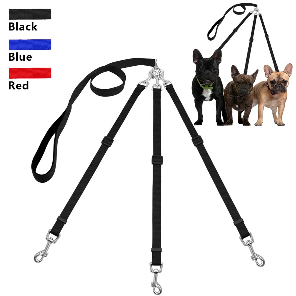 Triple Dog Leash No Tangle 3 Way Dog Leash, Nylon Adjustable Couple No ...