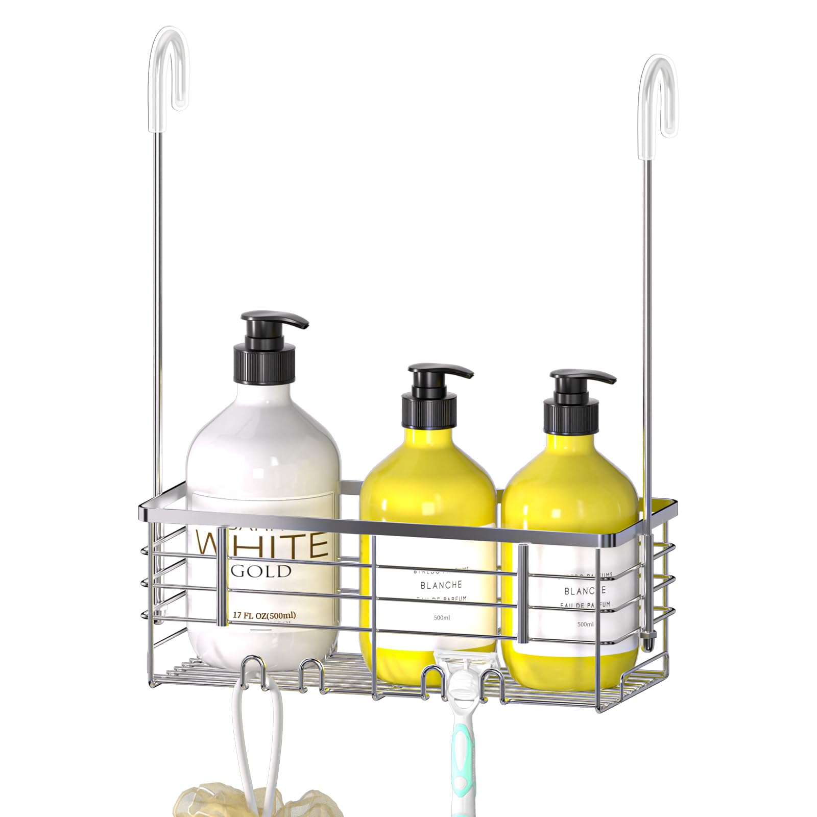DELLAN Hanging Shower Organizer, Shower Rack with Hooks Over the Door ...