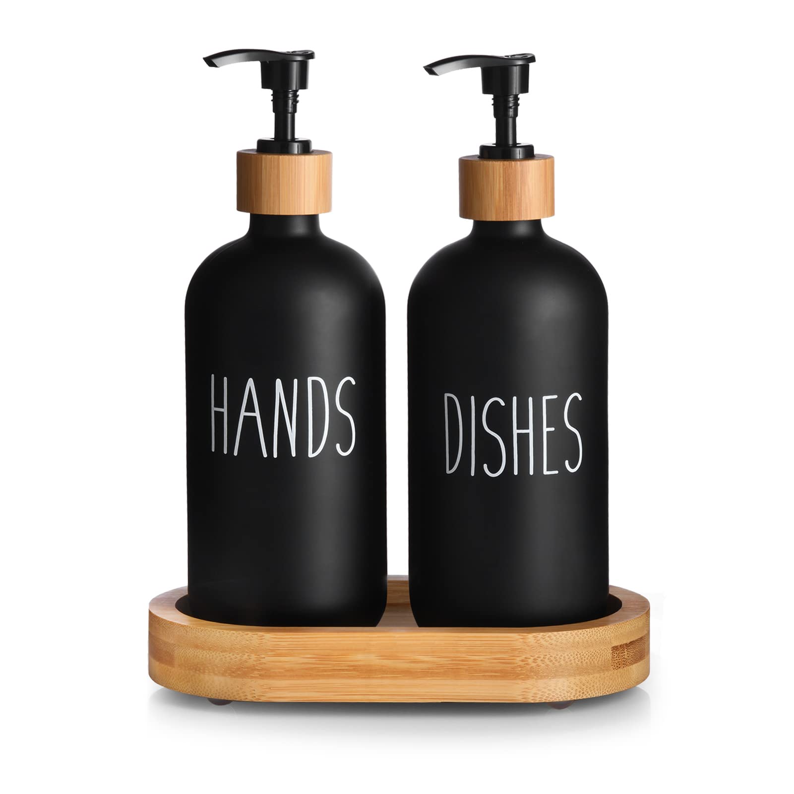 Amazon.com: HULISEN Dish Soap Dispenser Set with Wood Tall Tray ...