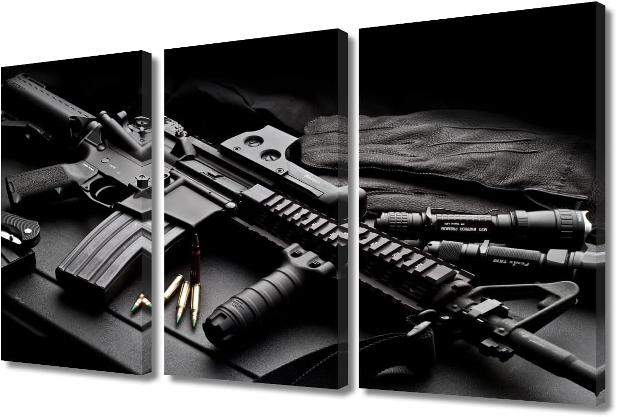 Amazon.com: TUMOVO 3 Panels Modern Wall Art Gun Canvas Prints Art Gun ...