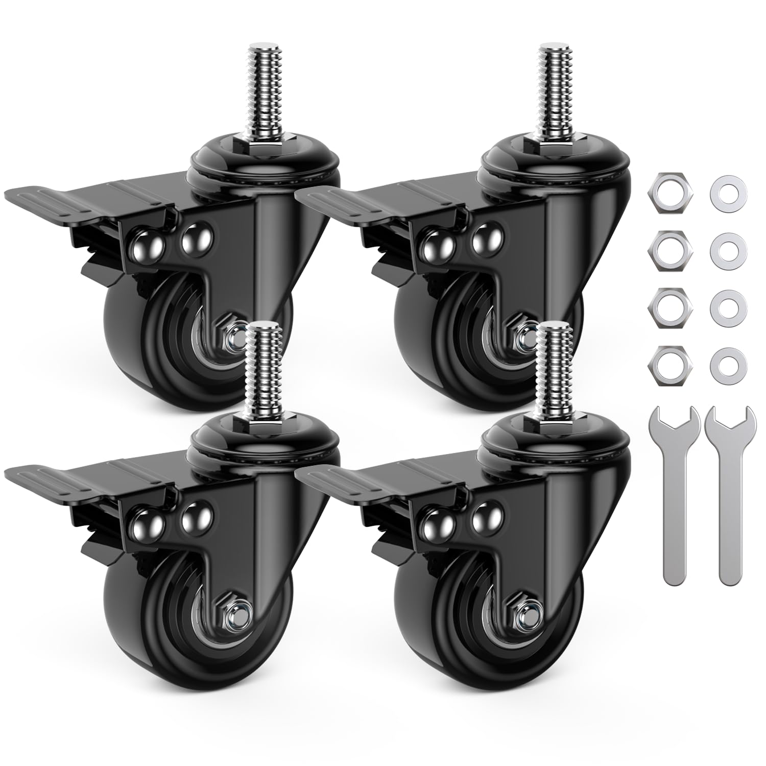 Snapklik.com : 2 Inch Casters Set Of 4,Threaded Stem Caster Wheels - 3/ ...