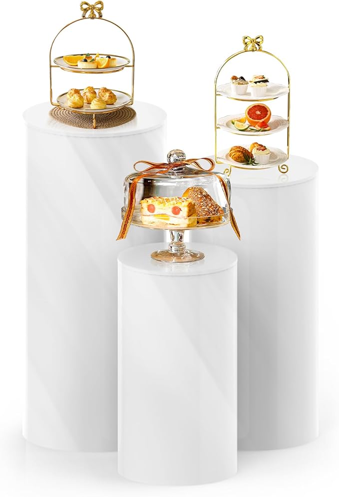 Amazon.com: Sedeke 3PC Cylinder Pedestal Stands for Party, White Round ...