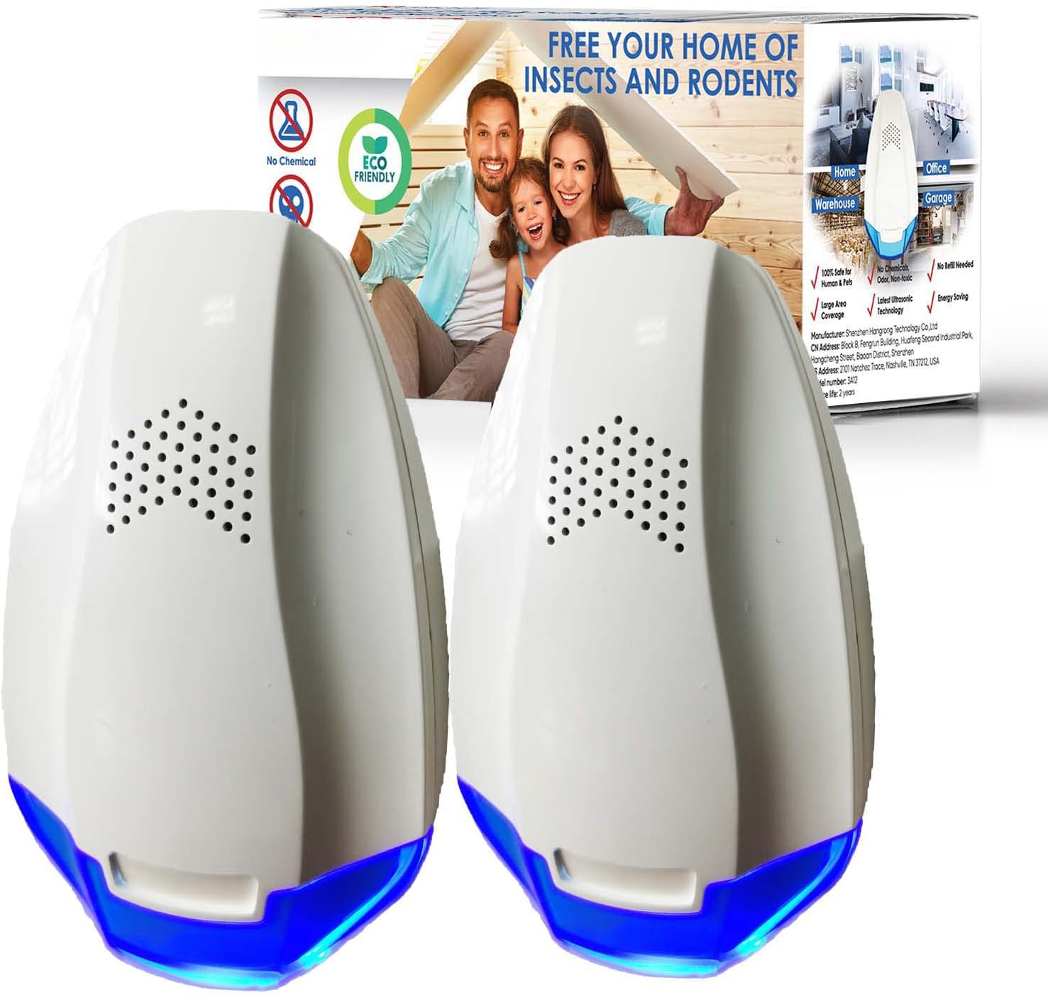 Pestchaser Ultrasonic Rodent Repeller - 2-Packs Plug-in Pest Repellent ...