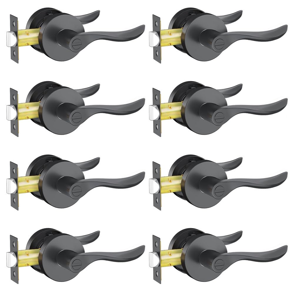 RAZCC Privacy Door Levers, 8 Pack Black Door Handles Interior Door ...