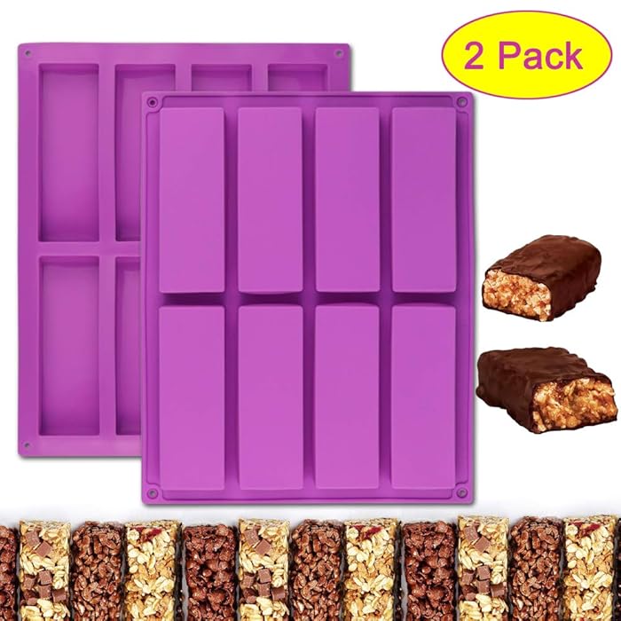 Buy Palksky (2 Pcs) 8 Cavity Large Rectangle Granola Bar Silicone Mold ...