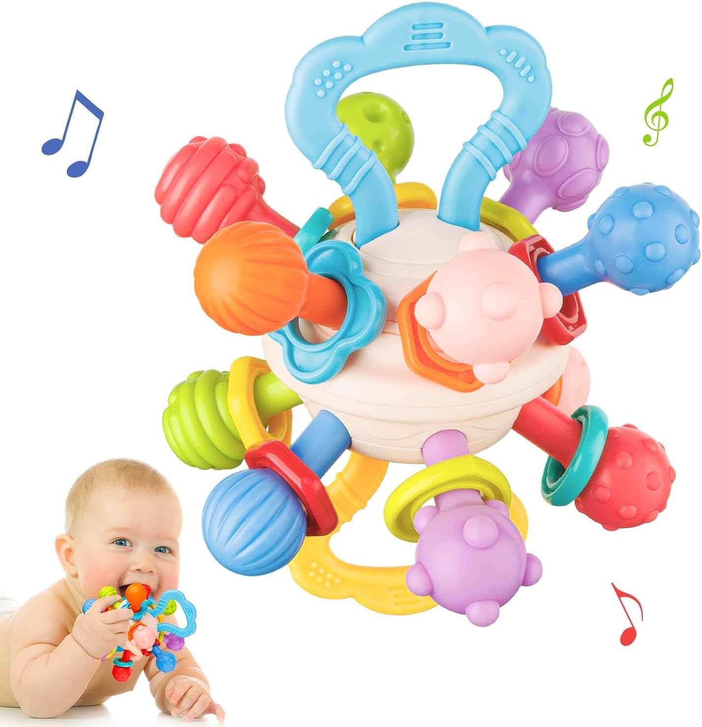 Manhattan Toy Winkel Rattle and Sensory Teether Baby Toy, Blue/Green ...