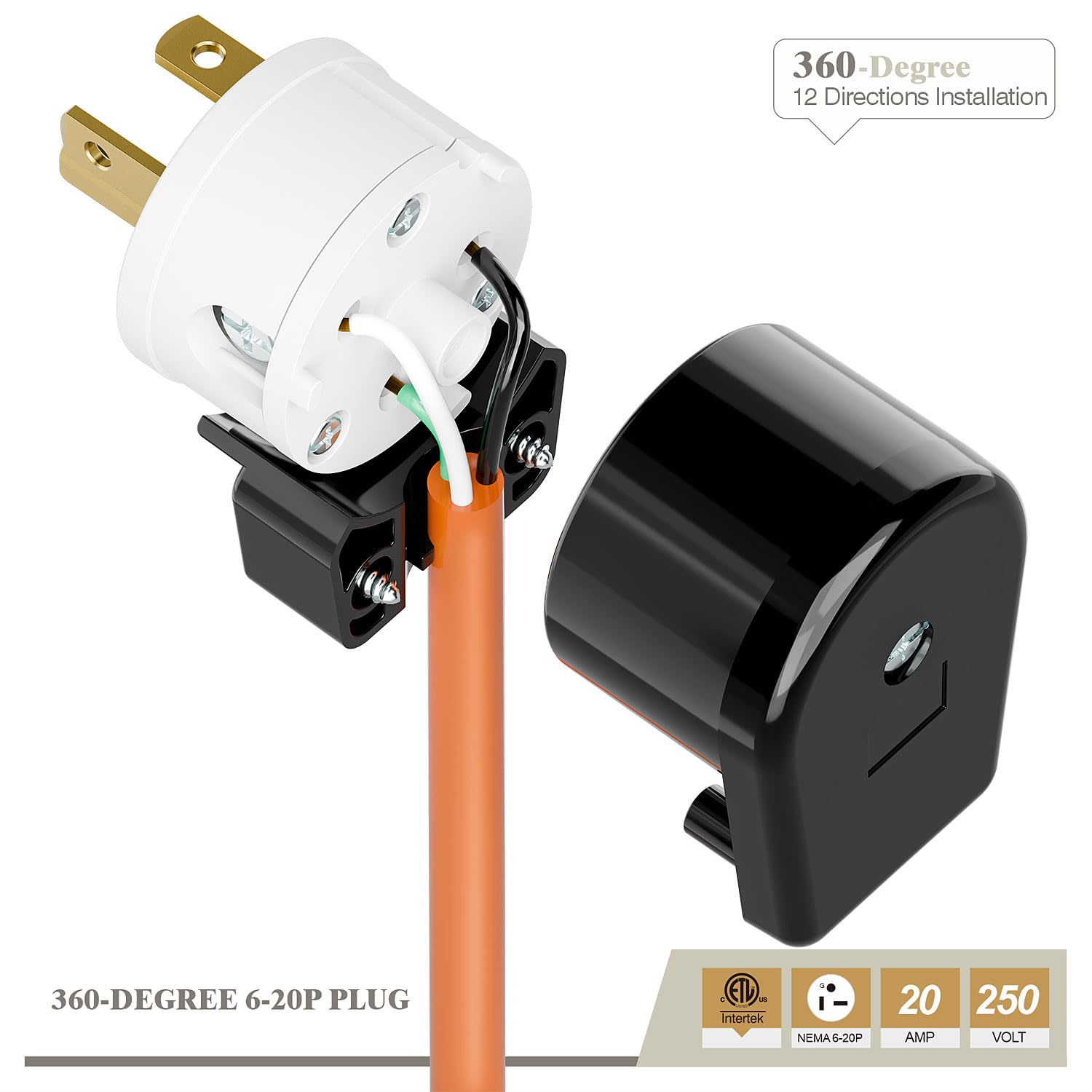 Snapklik.com : USA 3-Prong Male AC Plug, Right Angle ETL Nema 6-20P 3 ...
