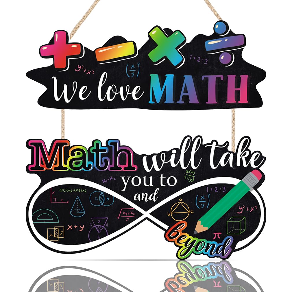FWIEXA We Love Math Hanging Sign (11.4”x4.3”,11.4”x5.9”), Back to School Welcome Plaque, Funny ...