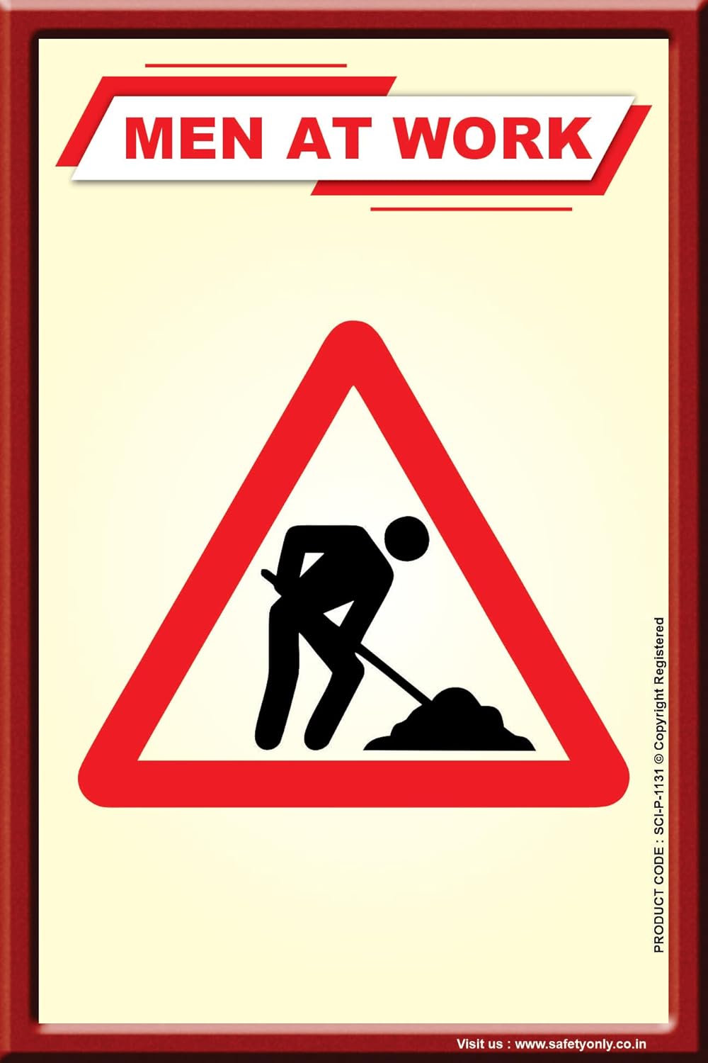 Men at Work Safety Sign Poster – Eco Vinyl 36x24 Inches – Construction ...