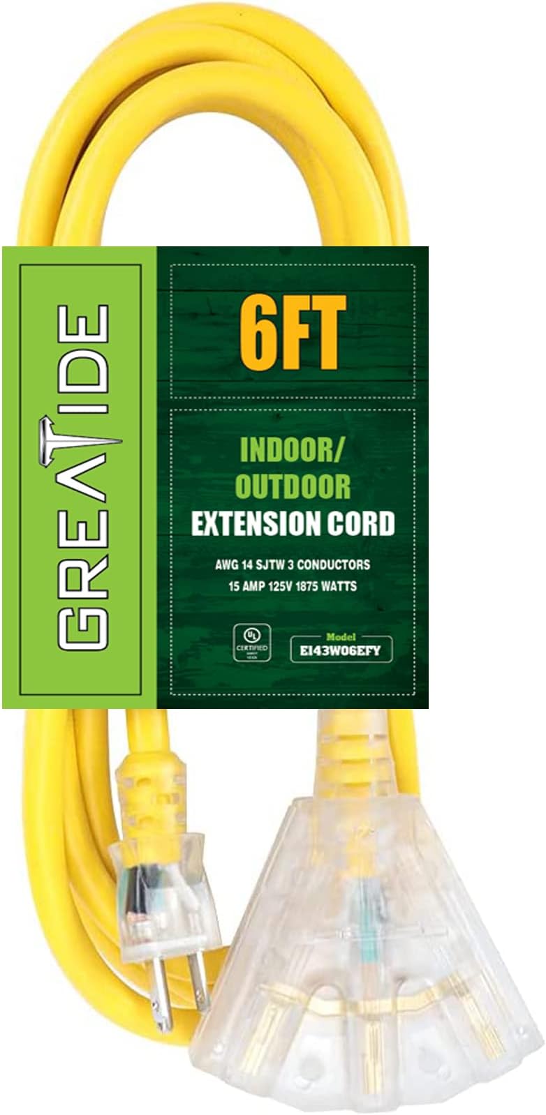 Amazon.com: GREATIDE 6 Ft Lighted Outdoor Extension Cord with 3 ...