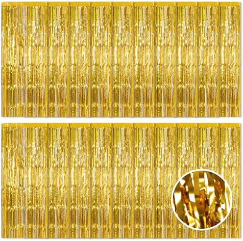 Amazon.com: 20 Pack Gold Foil Curtain Backdrop 3.2ft x 8.2ft Foil ...
