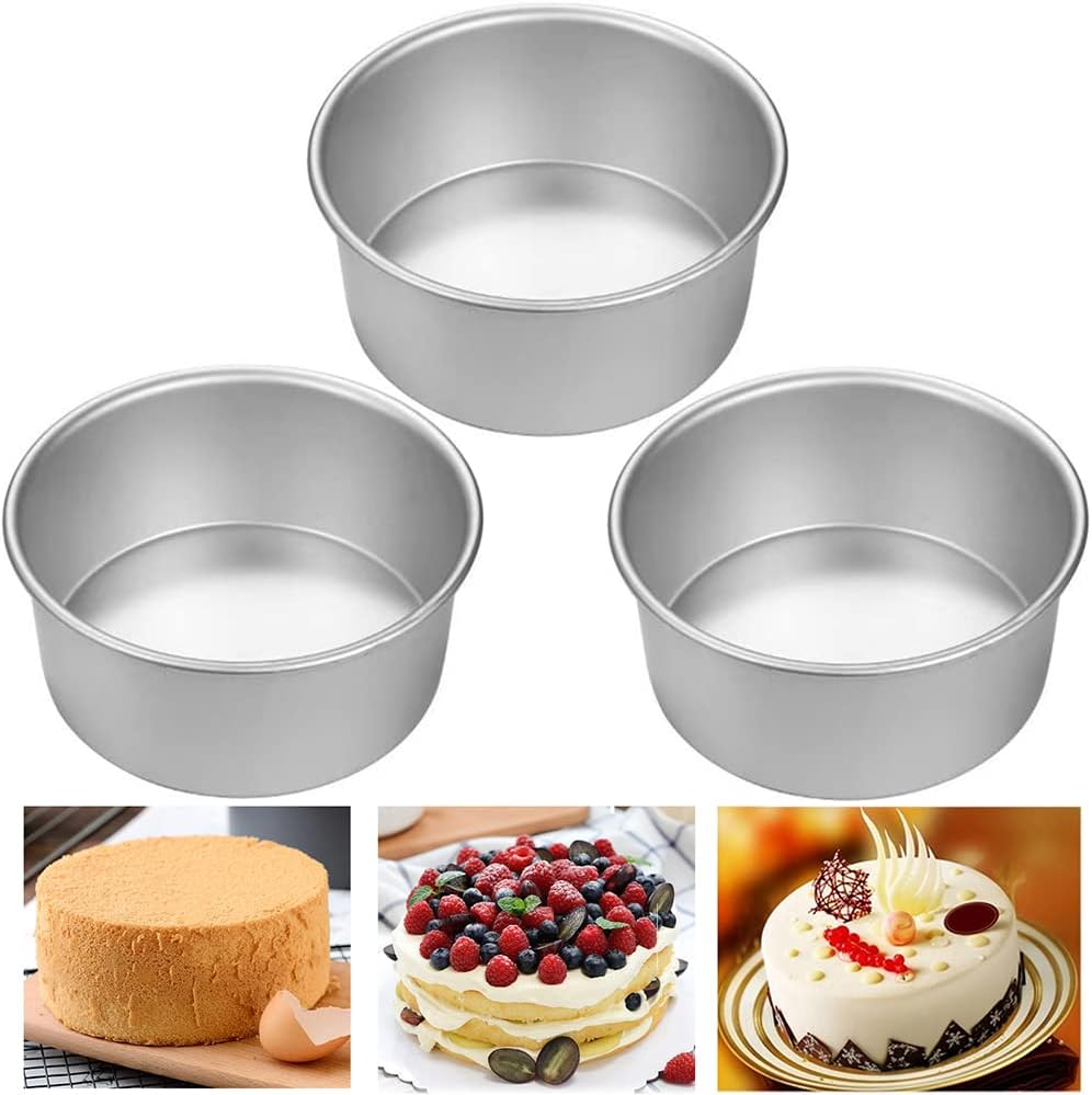 EGEN Aluminum Round Cake Tin Baking Pan Fixed Base, Non-Stick Wedding ...