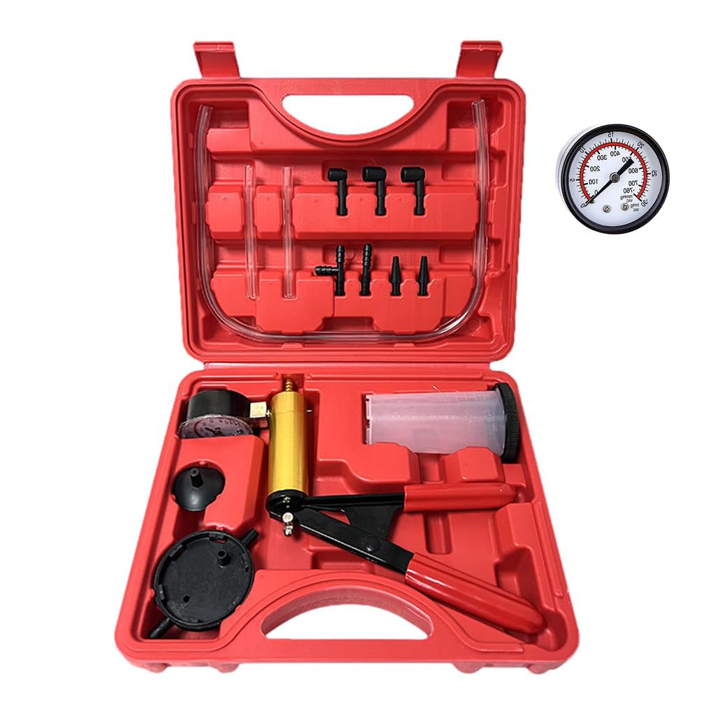 2 in 1 Brake Bleeder Kit, 16Pcs Hand Held Vacuum Pump Tester with Gauge ...