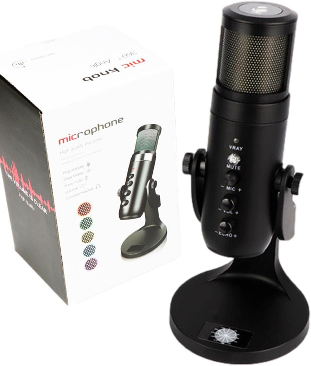 USB Microphone - Computer Cardioid Mic with Visual Volume Lamp and ...