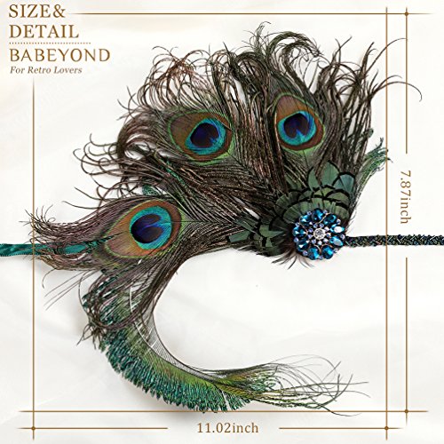 BABEYOND 1920s Flapper Peacock Feather Headband Roaring 20s - Want It All