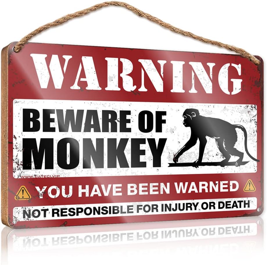 Amazon.com: Home Sign Beware of Monkey Sign Hanging Wooden Plaque ...