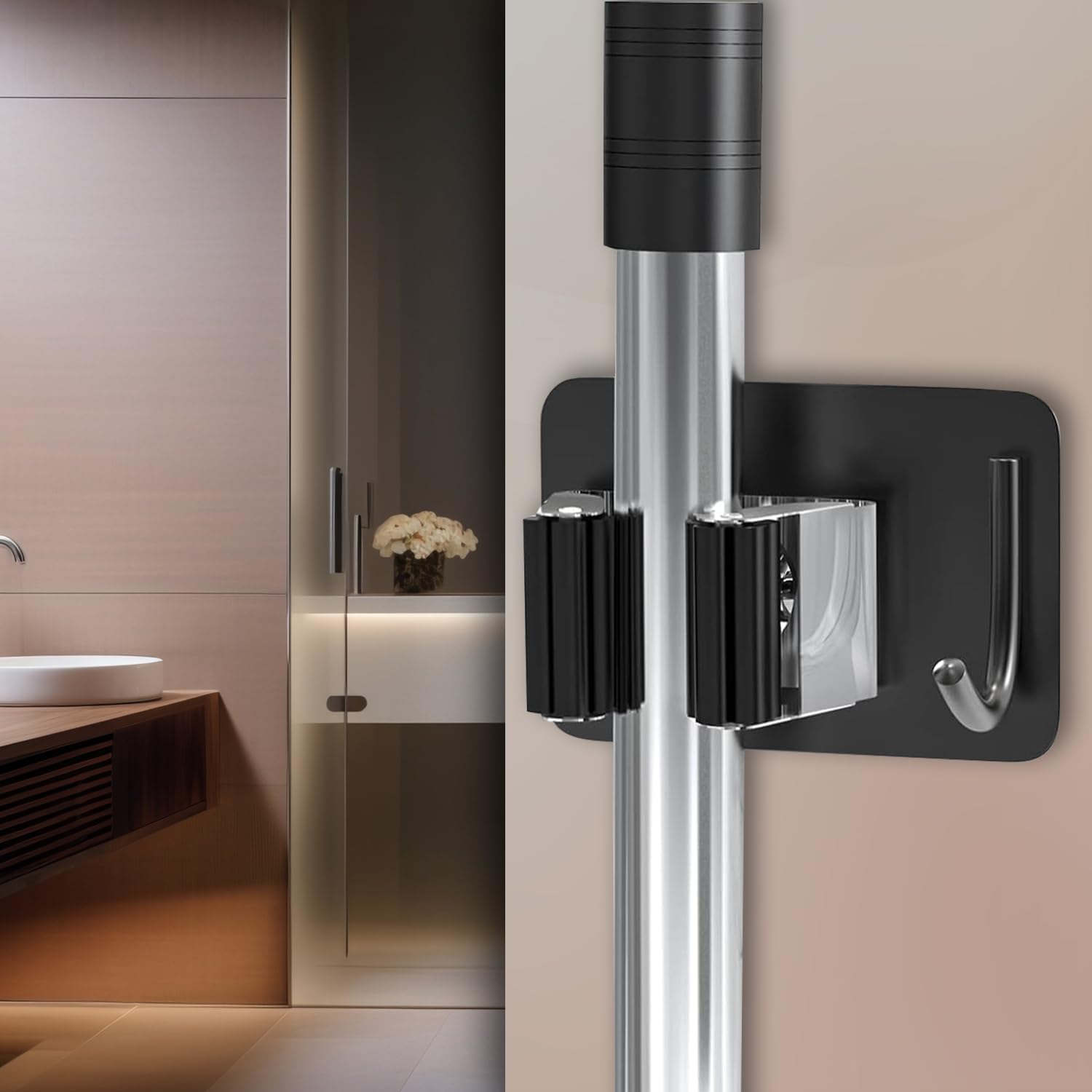 Fourfox® 4 PCS Self-Adhesive Mop Broom Wiper Holder - Wall Mounted ...