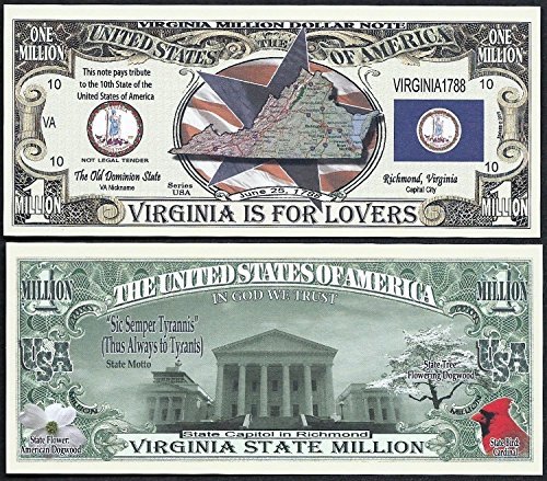 Virginia State Million Dollar W Map, Seal, Flag, Capitol Lot Of 100 ...
