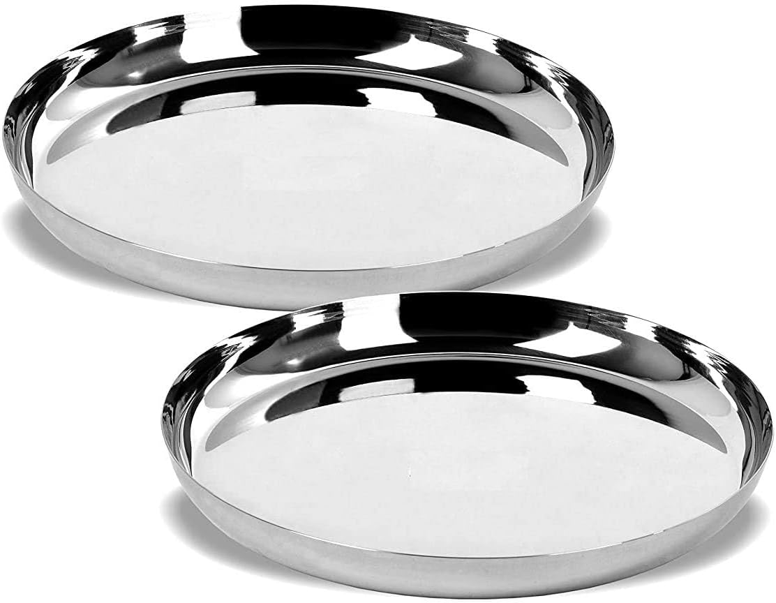 Amazon.com | Stainless Steel Round Plates Dish Set for Dinner Plate ...