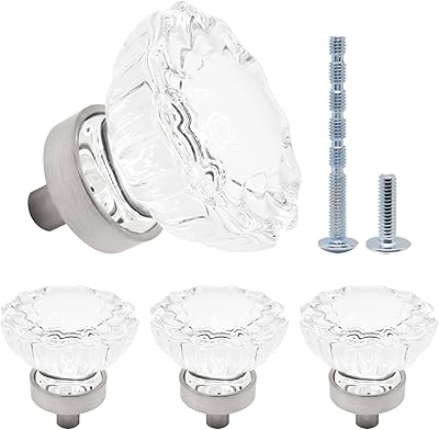 SHINY HANDLES 8 Pack Crystal Glass Cabinet Knobs Oval ,Vintage Matte ...