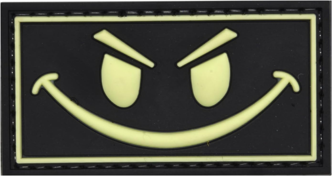 Amazon.com: Evil Smiley Face Glow in The Dark PVC Patch Removable Hook & Loop Tactical Gear ...