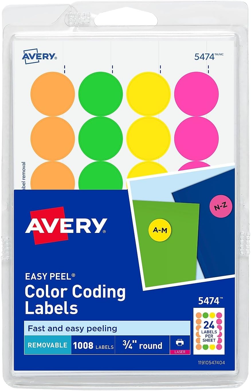 Amazon.com : Avery Removable Print or Write Dot Stickers 3/4 Inch, Neon ...