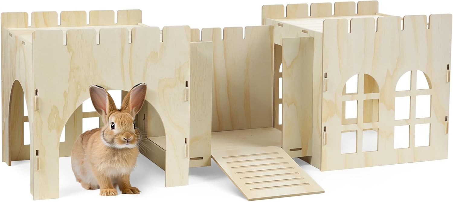 Navaris Rabbit Castle - Wooden Hideaway Playhouse for Bunny - MDF ...