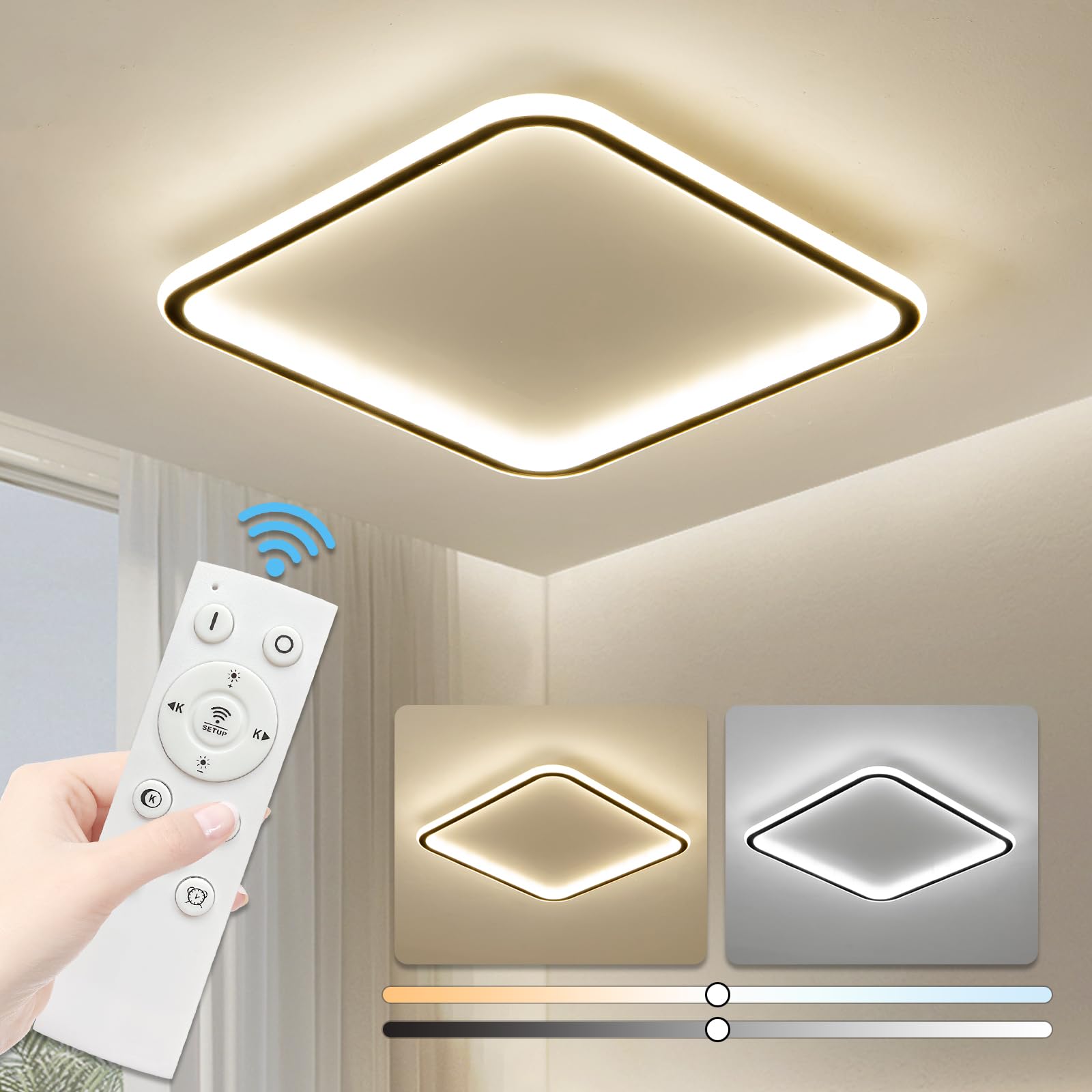Square Type Dimmable LED Ceiling Light, 15.7 Inch Flush Mount Ceiling ...