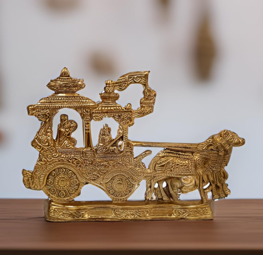 Buy Purpledip Metal Statue Mahabharat Geeta Arjun Chariot (Rath) with ...
