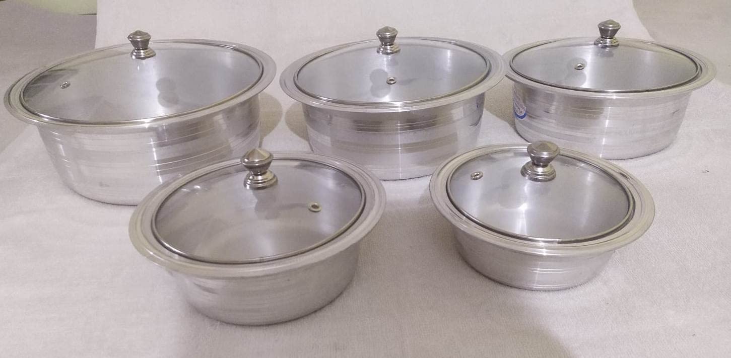 Buy Aluminium Cooking POTS/BHAGONA with TOUGHENED Glass LIDS (11 ...