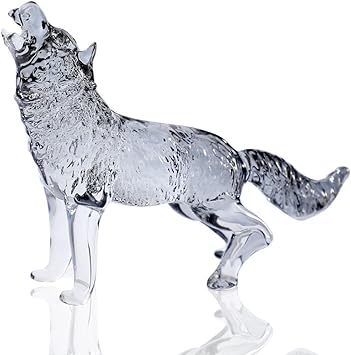 Amazon.com: DLXK Crystal Glass Wolf Figurine Grey Howling Wolf Statue ...