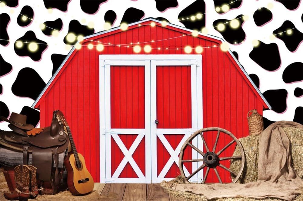 Amazon.com : OFILA Farm Red Barn Door Backdrop 7x5FT Rustic Farm Cow ...