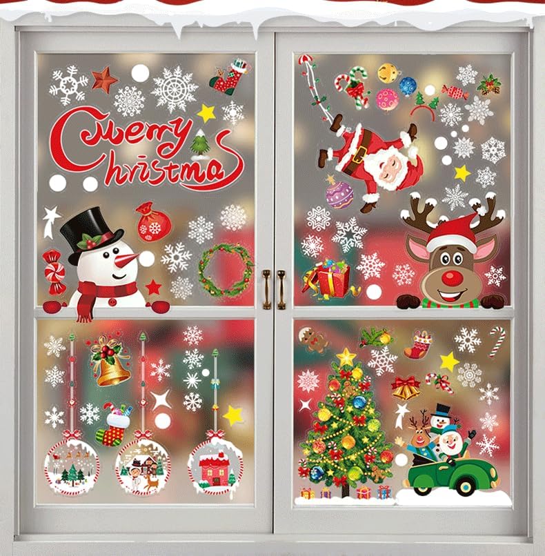 236PCS Christmas Window Stickers Reusable, Double Sided Christmas ...