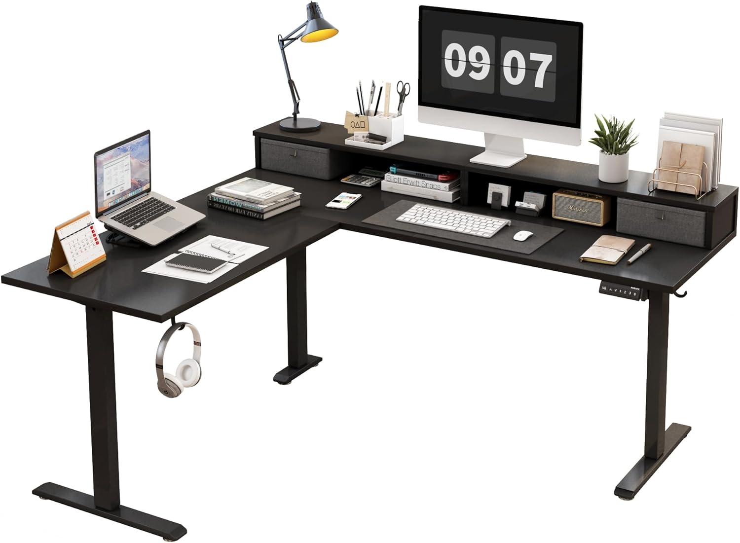 Amazon.com: Agilestic L Shaped Electric Standing Desk with 2 Drawers ...