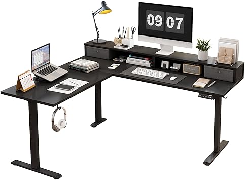 Amazon.com: Agilestic L Shaped Electric Standing Desk with 2 Drawers ...