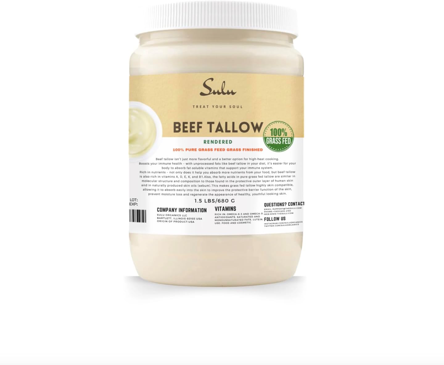 Amazon.com: 100% Pure Fully Rendered NON GMO Beef Tallow-Food Grade- 24 ...