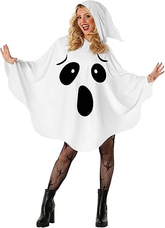 Amazon.com: Morph Ghost Costume Adult Women Spooky Ghosts Costume White Ghost Poncho Hooded Cape ...