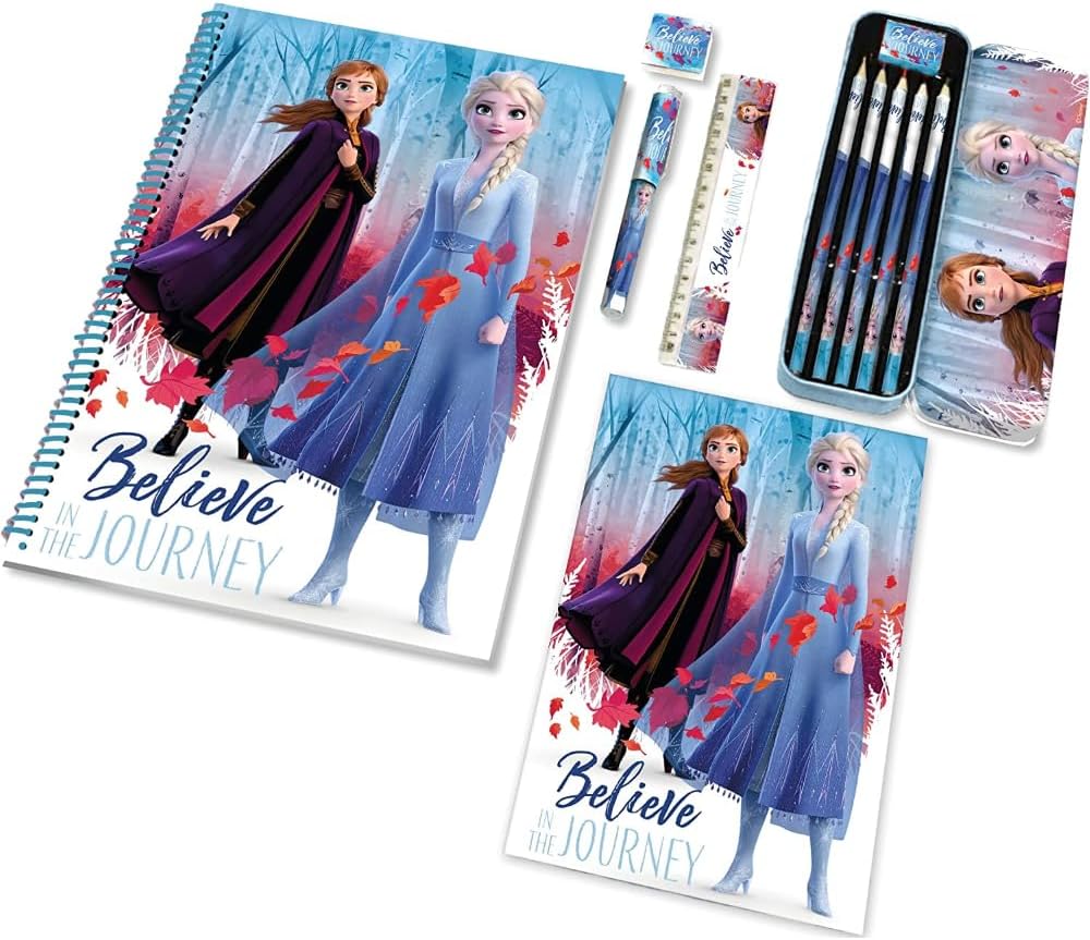 Disney Frozen Stationery Set, 12 Pieces, Notebooks, Colours, Pen, Metal ...