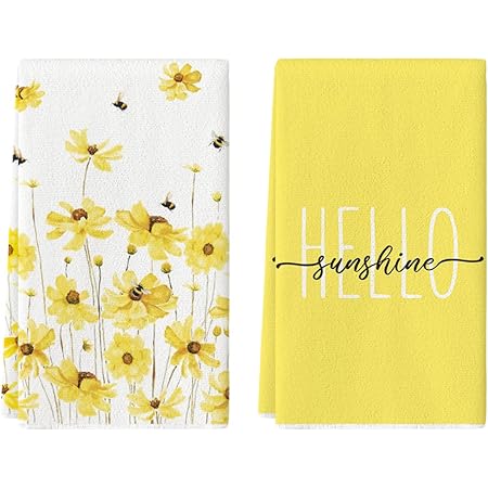 Amazon.com: Buryeah 4 Pcs Kitchen Towels Set Yellow Daisy Dish Towels ...