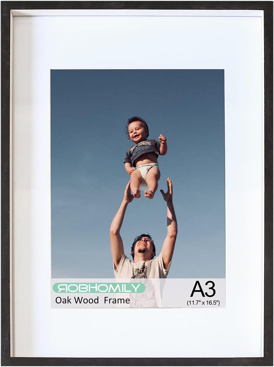 Amazon.com - Robhomily Solid Oak Wood Picture Frame, A3, Black, Real ...