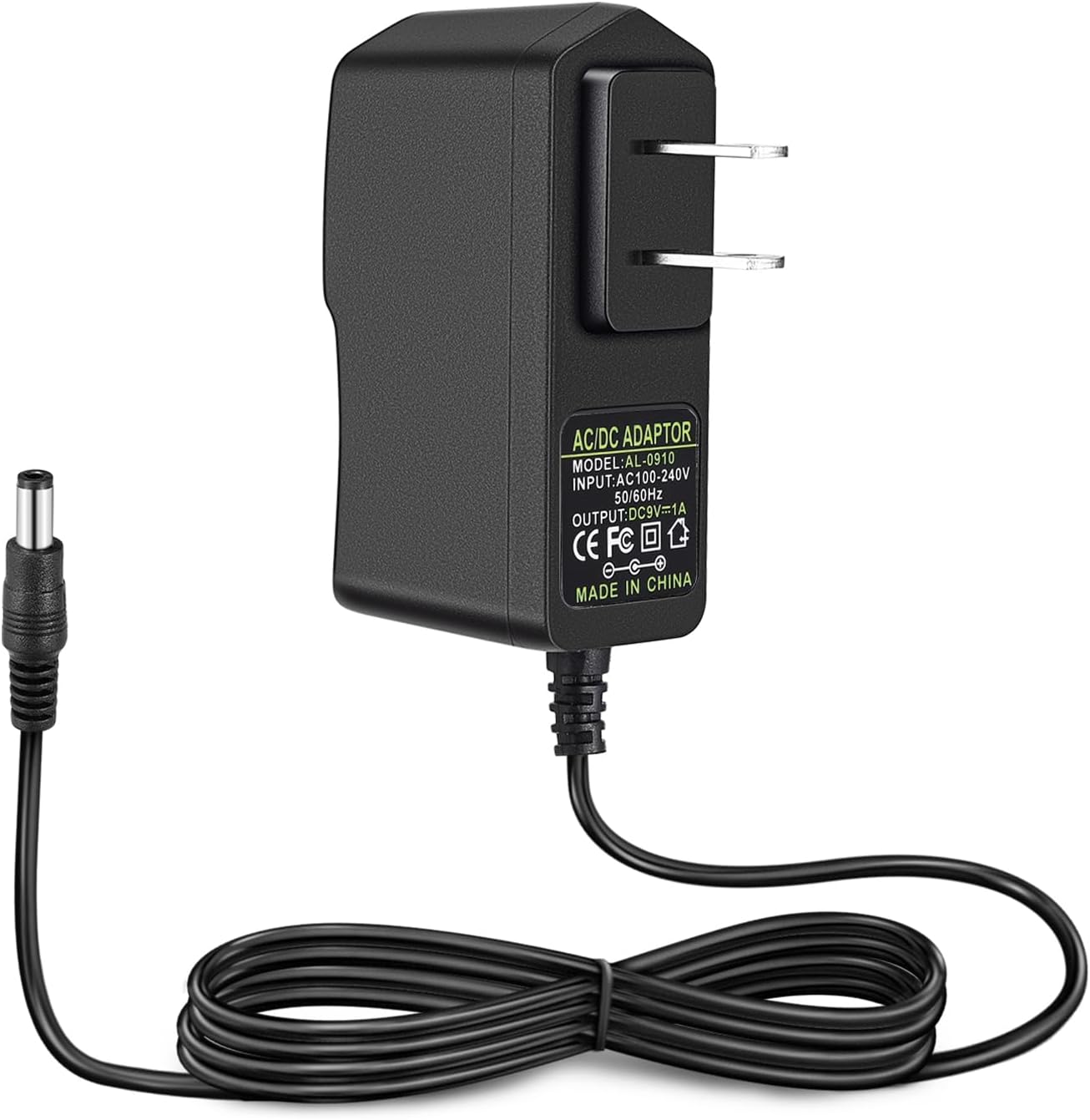 Facmogu 9W 9V/1A Power Supply Adapter, AC 100-240V to DC 9V 1000mA Wall ...