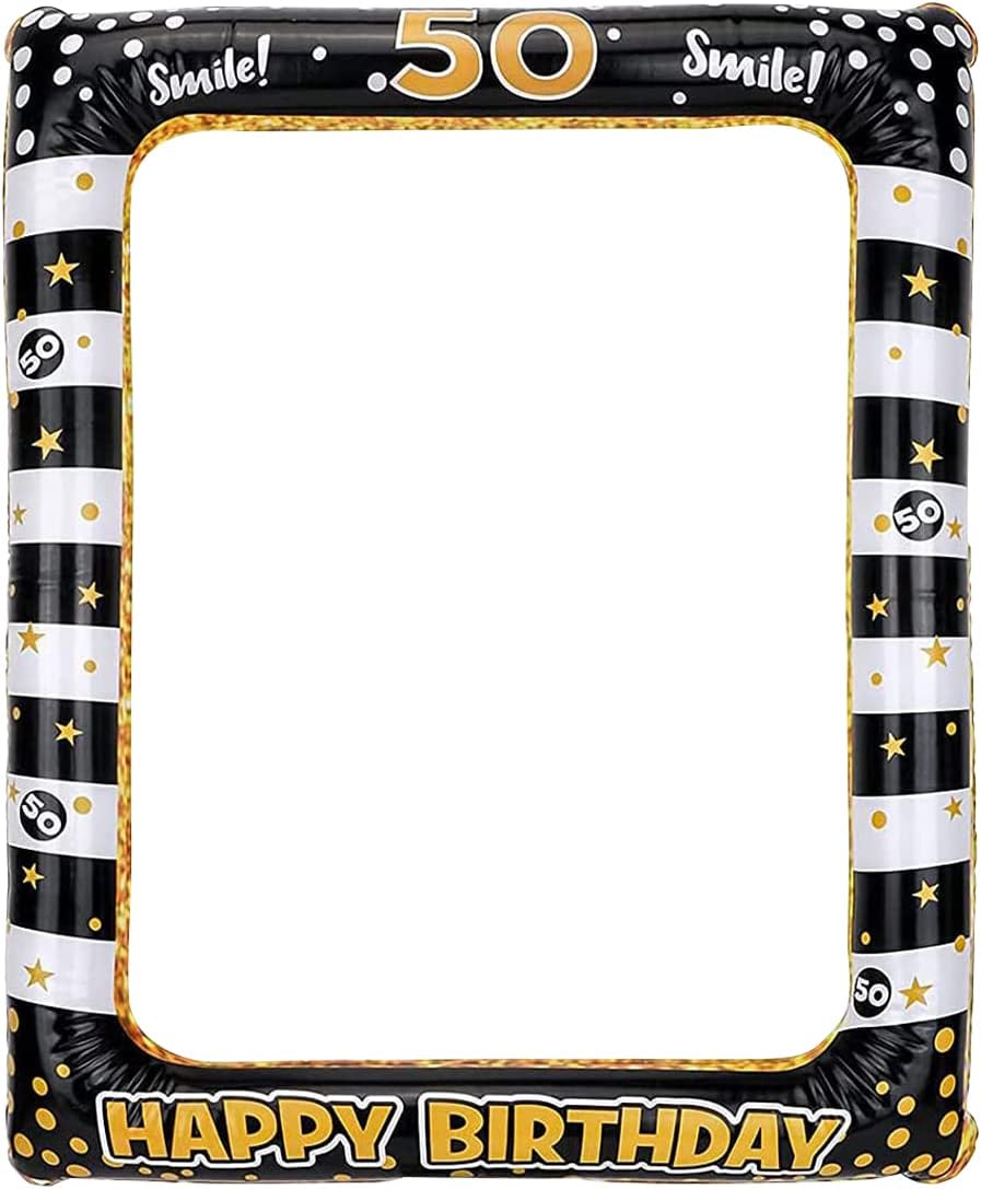 Andiker 50th Inflattable Photobooth Frame, Black Gold Birthday Selfie ...