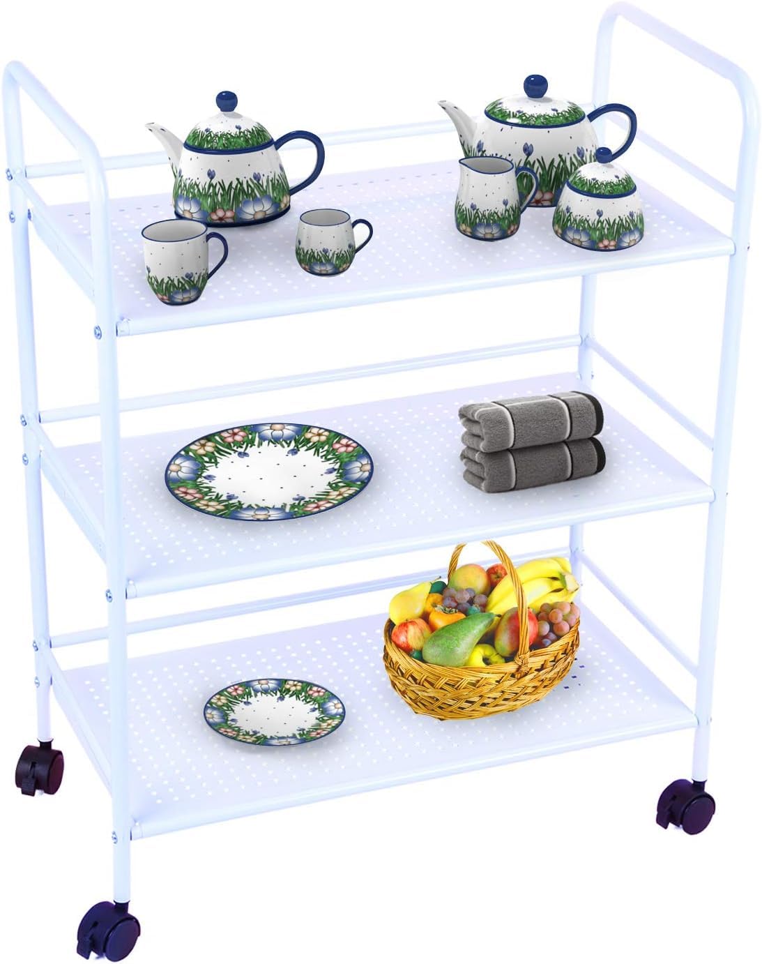 Multibao White Metal 3 Tier Rolling Trolley Storage Rack Cart Shelf ...