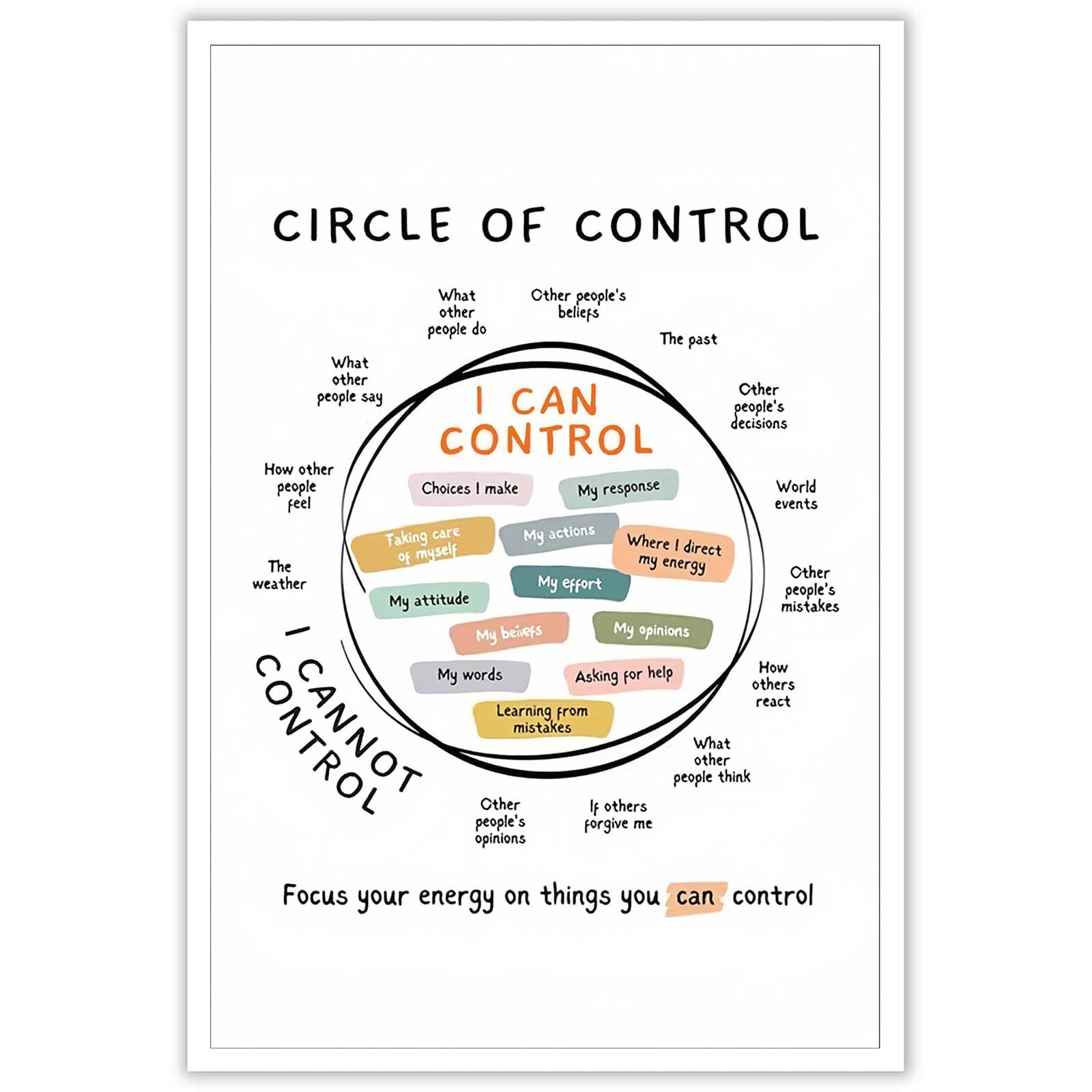Amazon.com: Mental Health Canvas Wall Art Circle Of Control Positive ...
