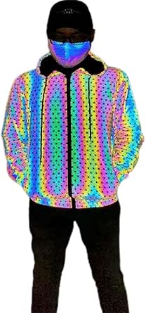 Amazon.com: Earthradius Men's Holographic Reflective Jacket Hip Hop ...