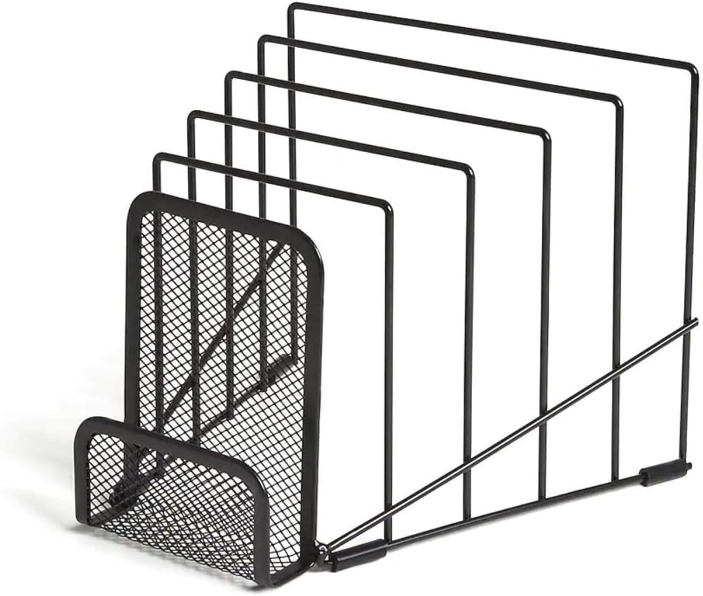 1InTheOffice Metal Incline Desktop File Sorter, Black Wire Mesh Step ...