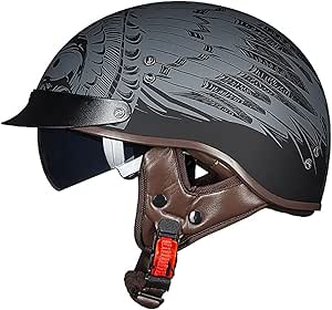 Half Helmet Open-Face Helmet Brain - Cap Motorcycle Helmet Built-in ...
