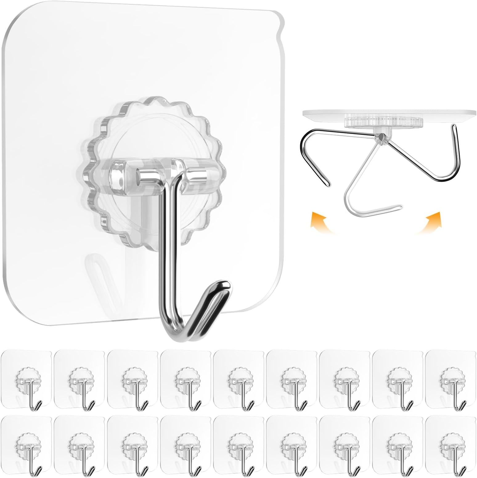 Amazon.com: Wall Hooks 20lb(Max) Transparent Reusable Seamless Hooks ...