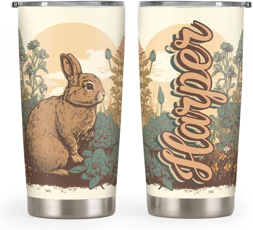 Amazon.com | 64HYDRO 20oz Personalized Retro Vintage Flower Bunny ...